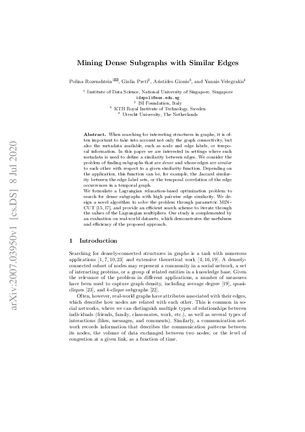 (PDF) Mining Dense Subgraphs with Similar Edges