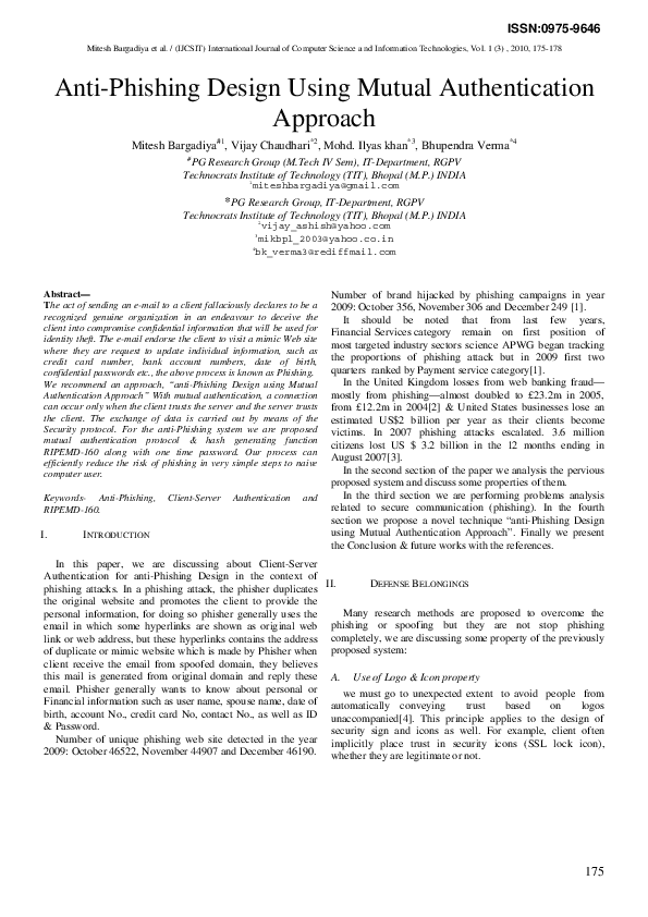 (PDF) Anti-Phishing Design Using Mutual Authentication Approach