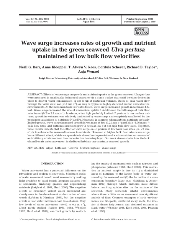 (PDF) Wave surge increases rates of growth and nutrient uptake in the ...