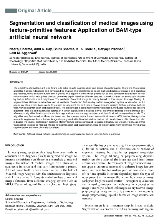 (PDF) Segmentation and classification of medical images using texture-primitive features ...
