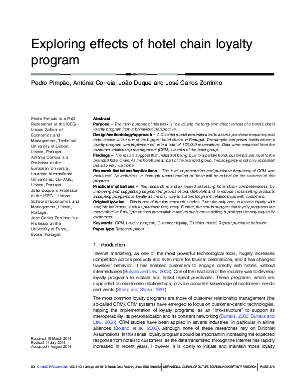 (PDF) Exploring effects of hotel chain loyalty program