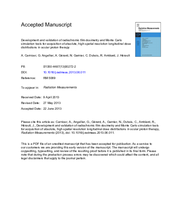 (PDF) Development and validation of radiochromic film dosimetry and ...