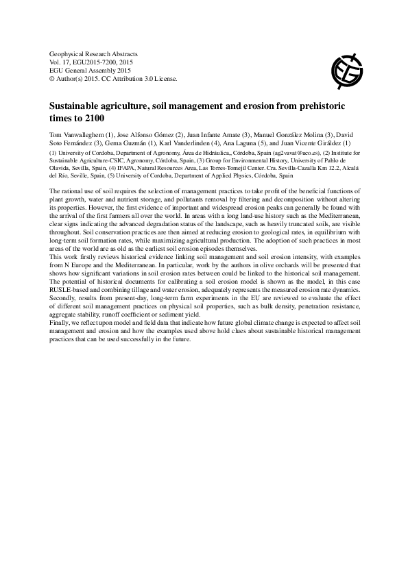 (PDF) Sustainable agriculture, soil management and erosion from prehistoric times to 2100