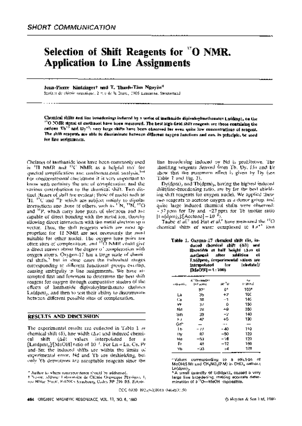 (PDF) Selection of shift reagents for17O NMR. Application to line ...