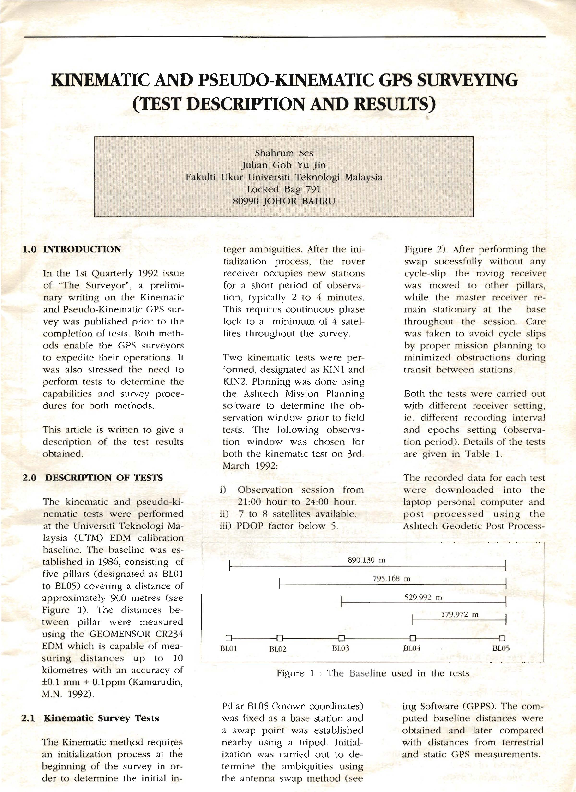 (PDF) Kinematic and Pseudo-Kinematic GPS Surveying (Test Description ...