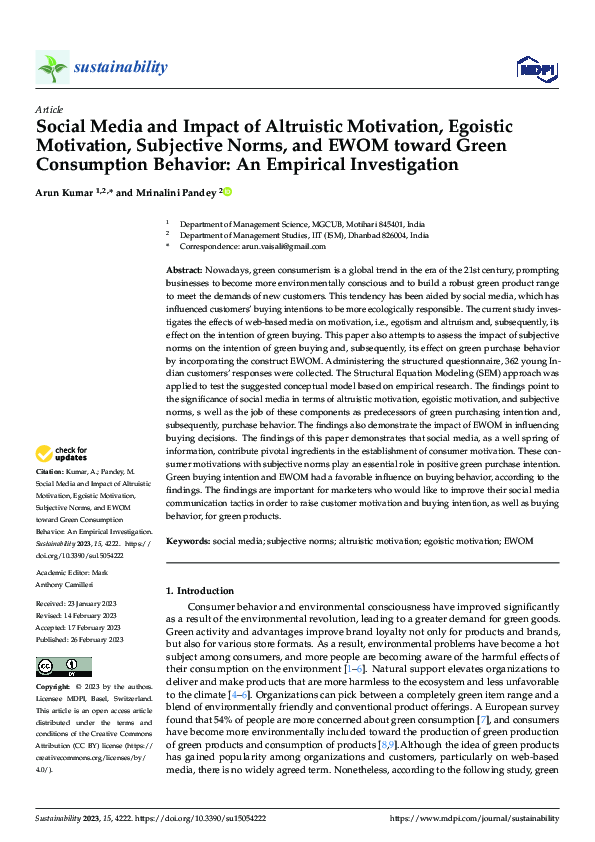 (PDF) Impact of Social Media on Green Consumption Motivations