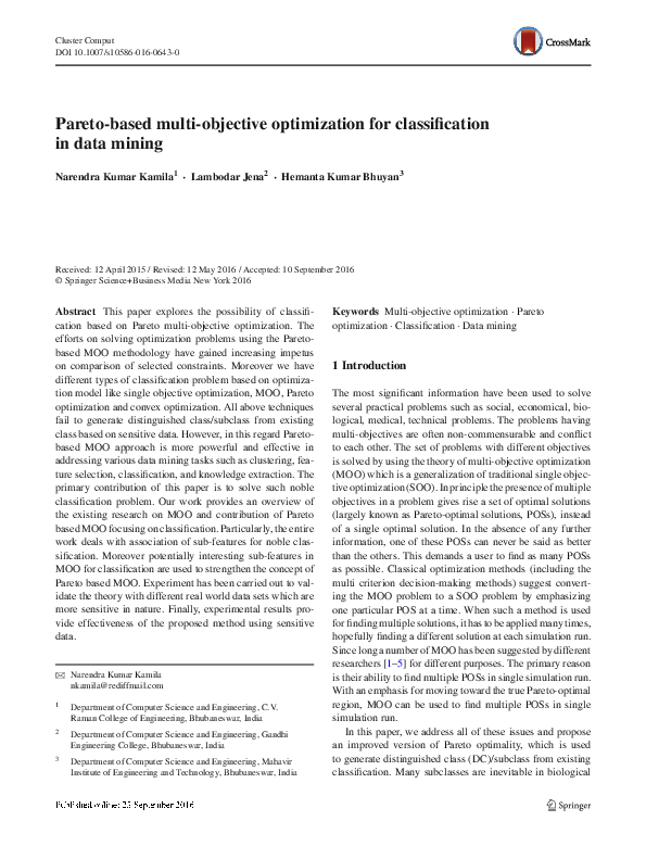 (PDF) Pareto-based multi-objective optimization for classification in ...