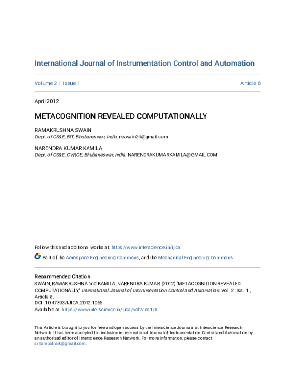 (PDF) Metacognition Revealed Computationally
