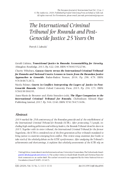 (PDF) The International Criminal Tribunal for Rwanda and Post- Genocide ...