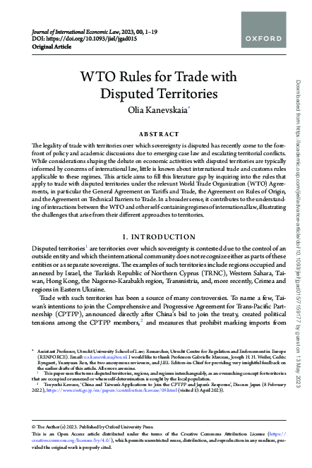 (PDF) WTO Rules for Trade with Disputed Territories