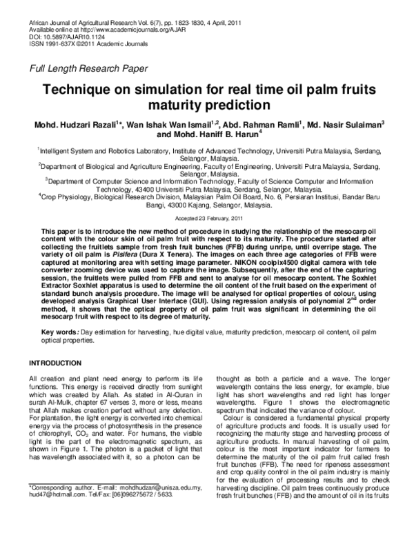 (PDF) Technique on simulation for real time oil palm fruits maturity prediction