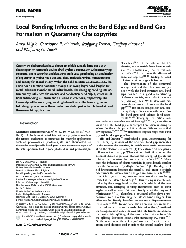 (PDF) Local Bonding Influence on the Band Edge and Band Gap Formation ...