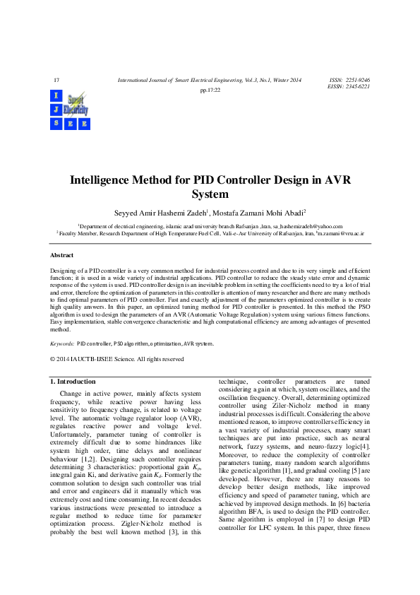 Pdf Intelligence Method For Pid Controller Design In Avr System