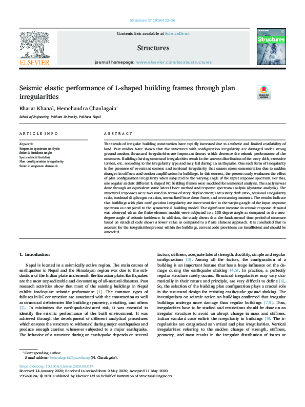 (PDF) Seismic elastic performance of L-shaped building frames through ...