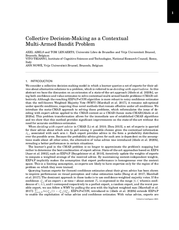 (PDF) Collective Decision-Making as a Contextual Multi-armed Bandit Problem