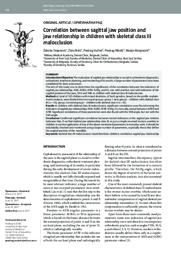 (PDF) Correlation between sagittal jaw position and jaw relationship in ...