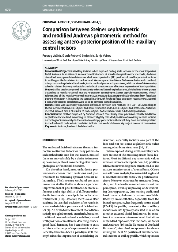 (PDF) Comparison between steiner cephalometric and modified andrews ...
