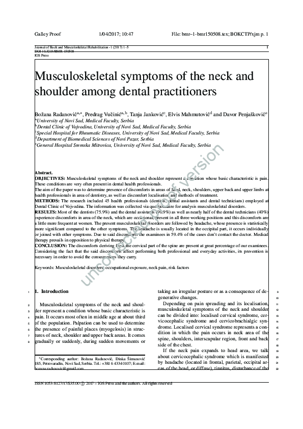 (PDF) Musculoskeletal symptoms of the neck and shoulder among dental ...
