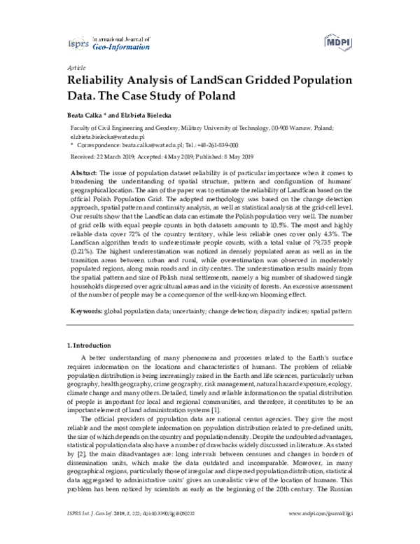 (PDF) Reliability Analysis of LandScan Gridded Population Data. The ...