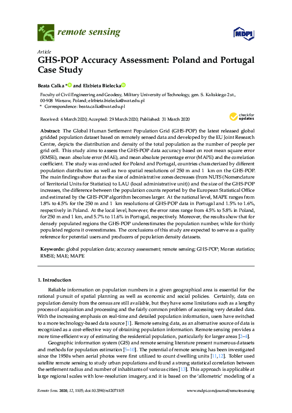 (PDF) GHS-POP Accuracy Assessment: Poland and Portugal Case Study ...