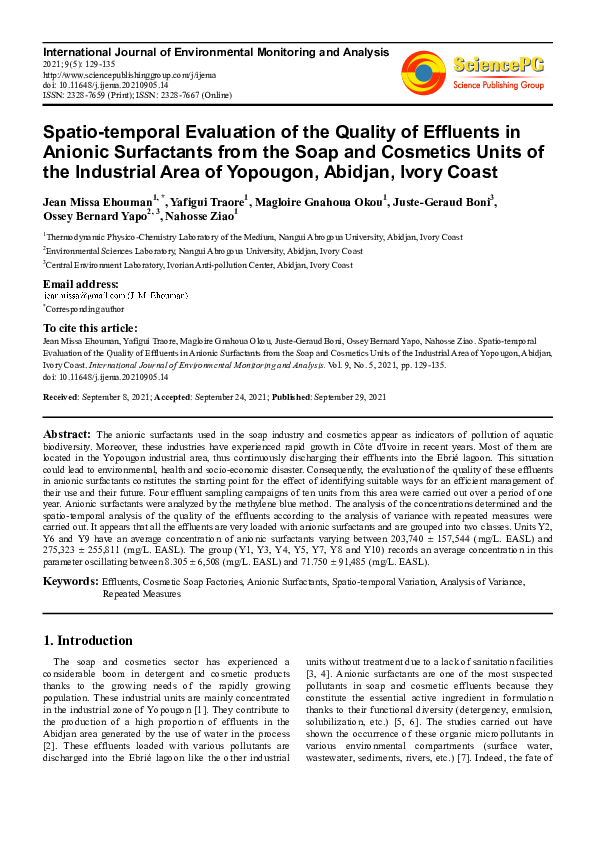 (PDF) Spatio-temporal Evaluation of the Quality of Effluents in Anionic Surfactants from the ...