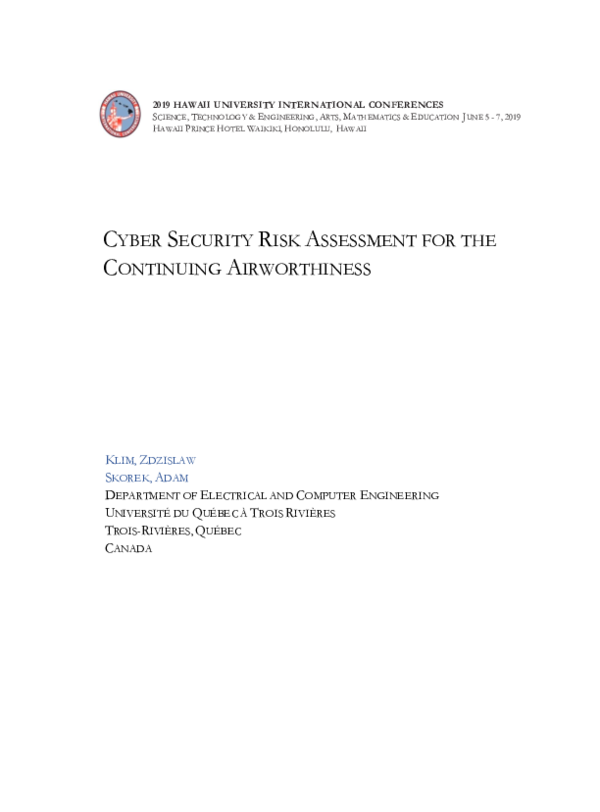 (PDF) Cyber Security Risk Assessment for the Continuing Airworthiness