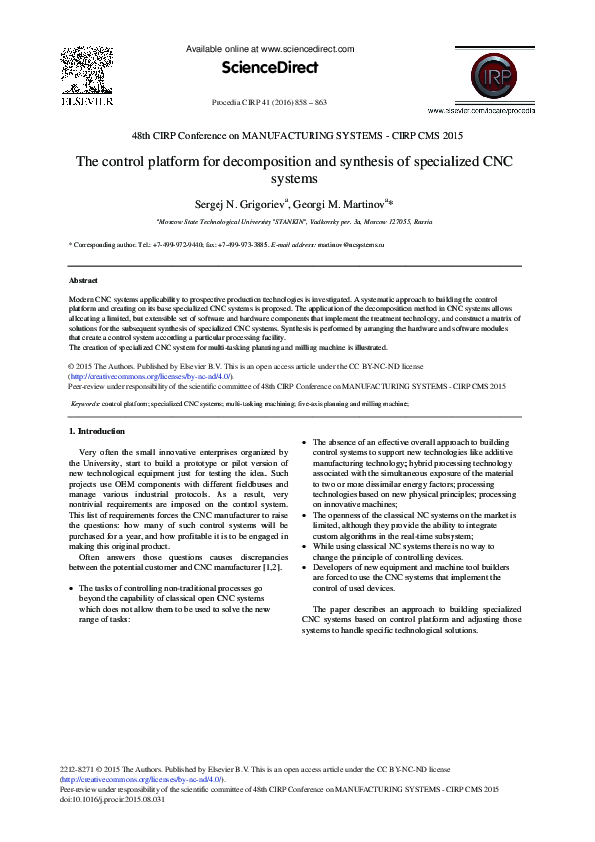(PDF) The Control Platform for Decomposition and Synthesis of Specialized CNC Systems