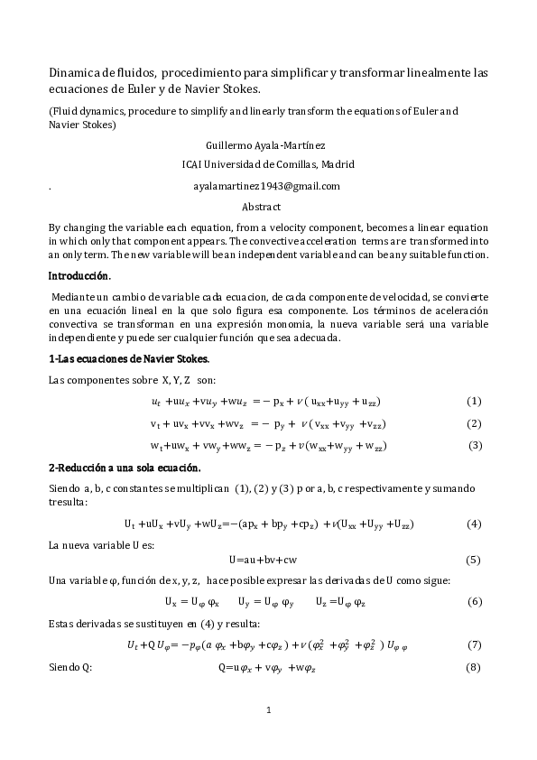 (PDF) Fluid Dynamics, Procedure to Simplify and Linearly Transform the ...