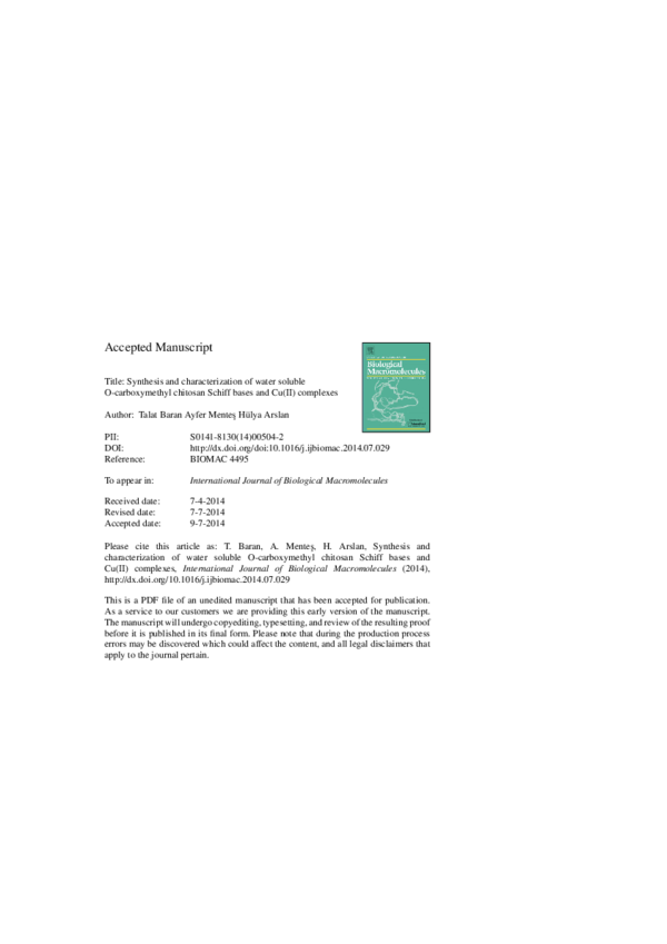 (PDF) Synthesis and characterization of water-soluble chitosan derivatives: spectral, thermal ...