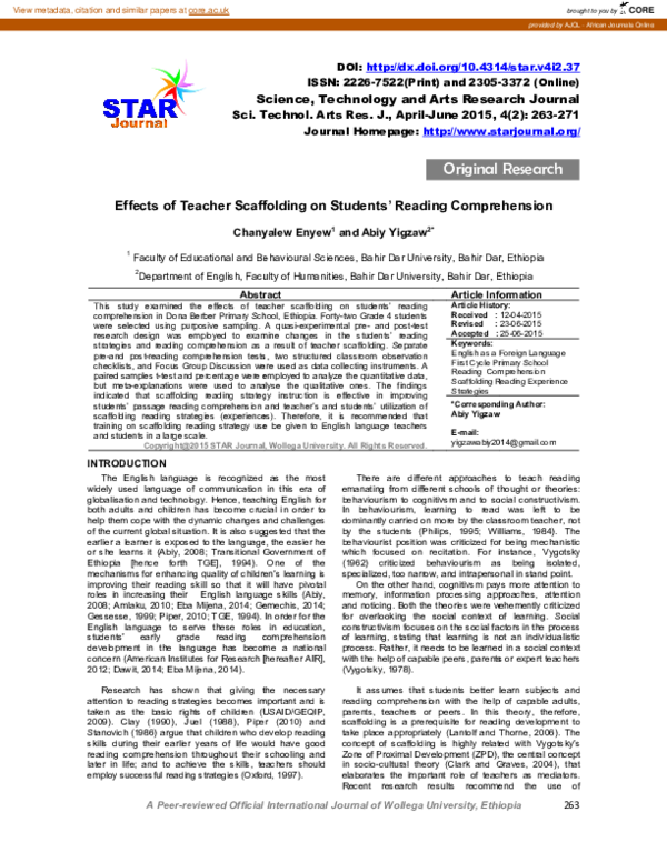 (PDF) Effects of Teacher Scaffolding on Students’ Reading Comprehension