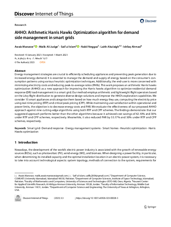 (PDF) AHHO: Arithmetic Harris Hawks Optimization algorithm for demand side management in smart ...