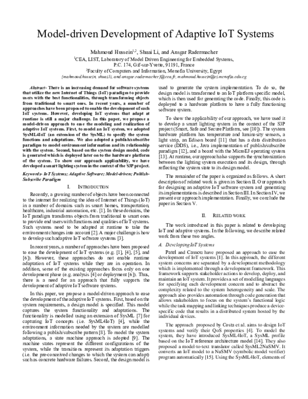 Pdf Model Driven Development Of Adaptive Iot Systems A Radermacher