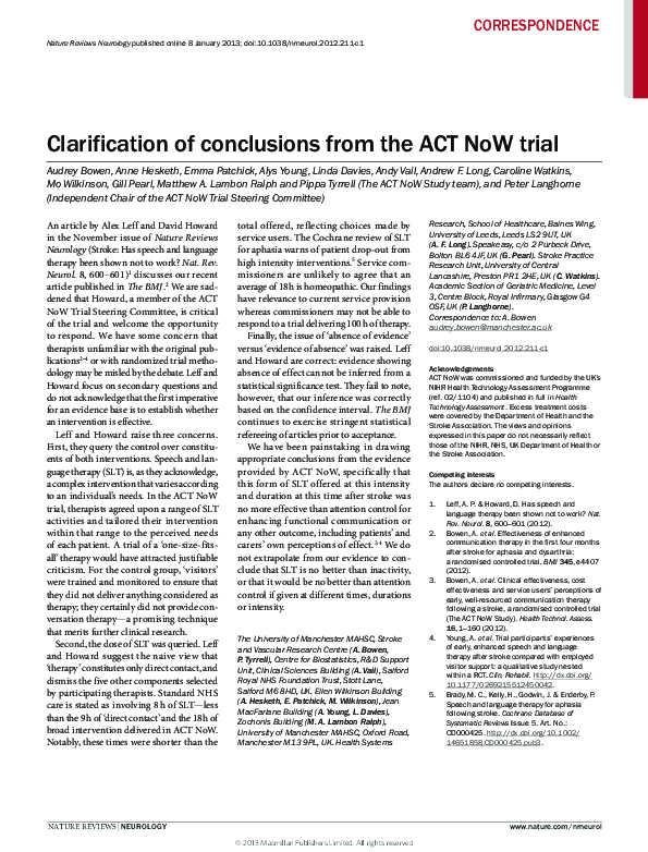 (PDF) Clarification of conclusions from the ACT NoW trial