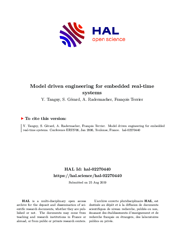 (PDF) Model driven engineering for embedded real-time systems