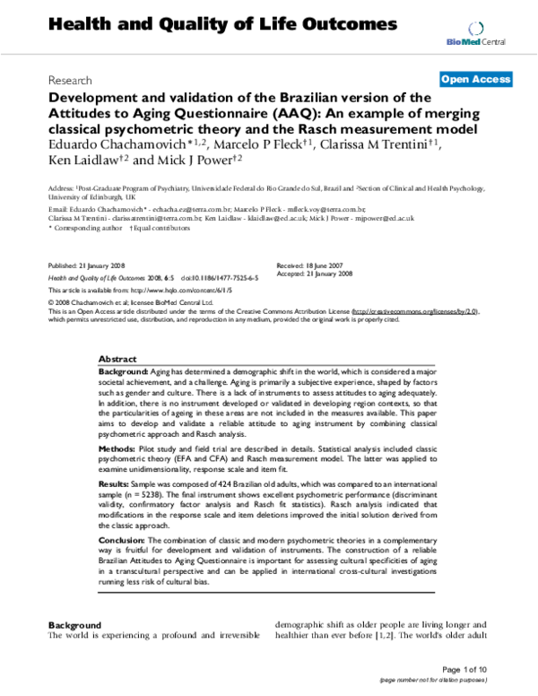 (PDF) Development and validation of the Brazilian version of the ...