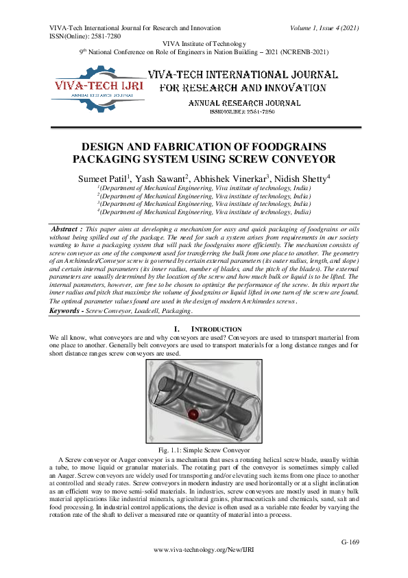 (PDF) Design and Fabrication of Foodgrains Packaging System Using Screw ...