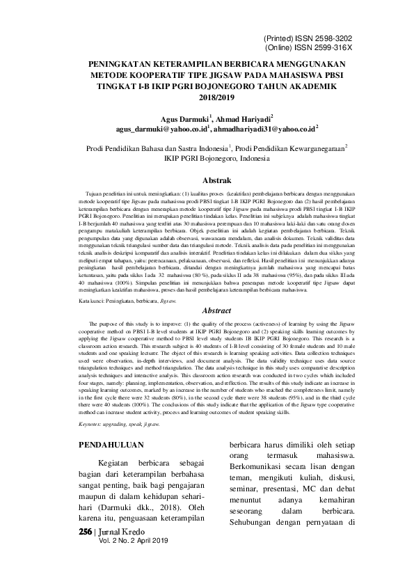 (PDF) Peningkatan Keterampilan Berbicara Menggunakan Metode Kooperatif Tipe Jigsaw Pada ...
