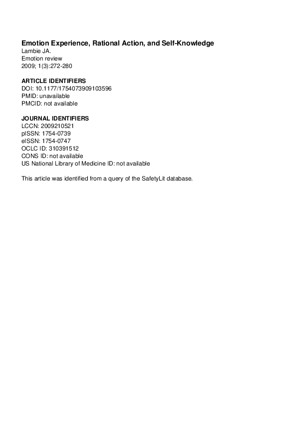 (PDF) Emotion Experience, Rational Action, and Self-Knowledge