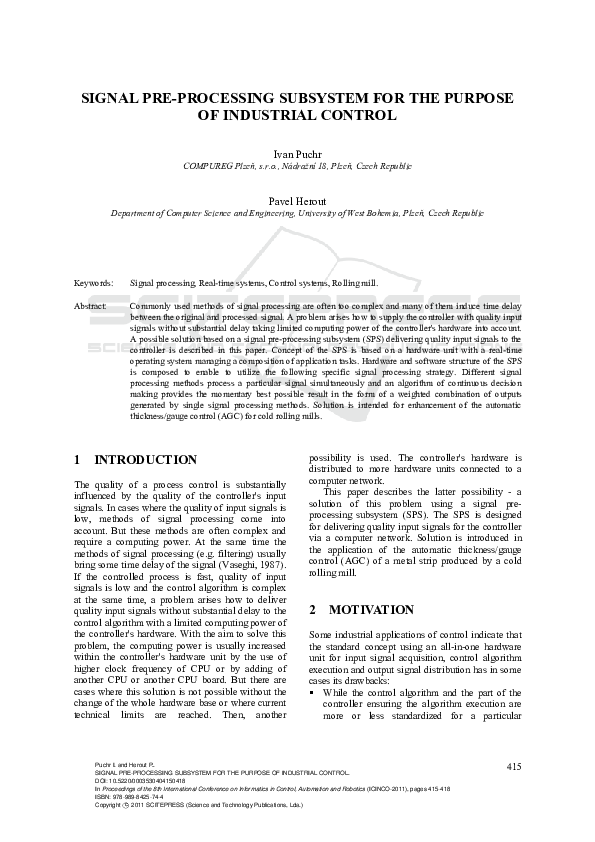 (PDF) Signal Pre-processing Subsystem for the Purpose of Industrial Control