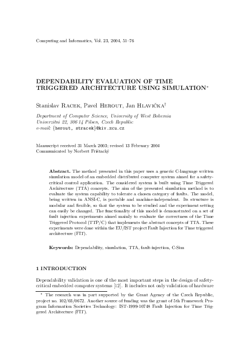 Pdf Dependability Evaluation Of Time Triggered Architecture Using Simulation