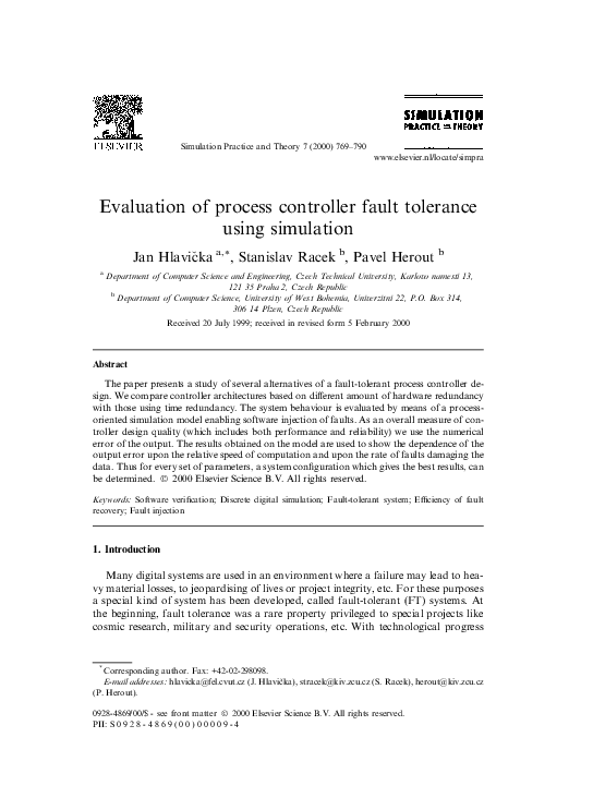(PDF) Evaluation of process controller fault tolerance using simulation