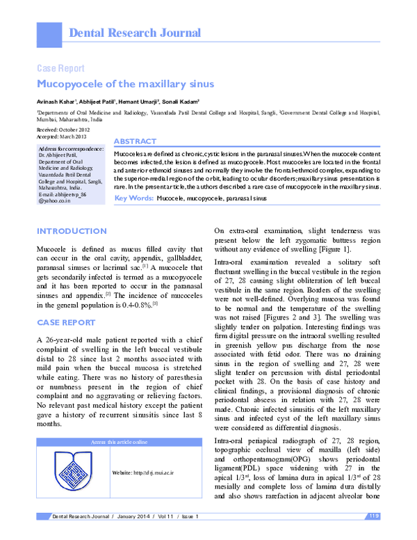 (PDF) Mucopyocele of the maxillary sinus