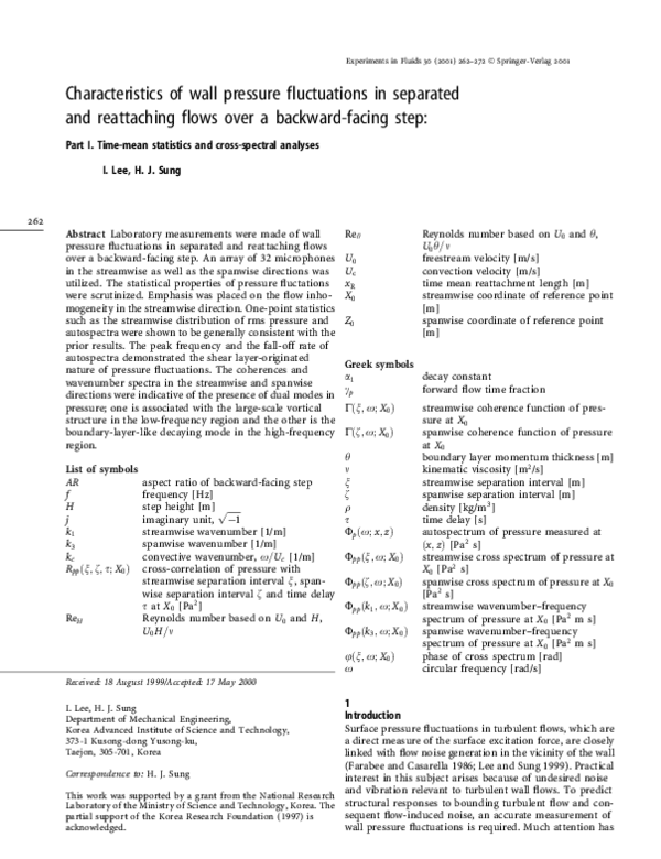 (PDF) Characteristics of wall pressure fluctuations in separated and reattaching flows over a ...