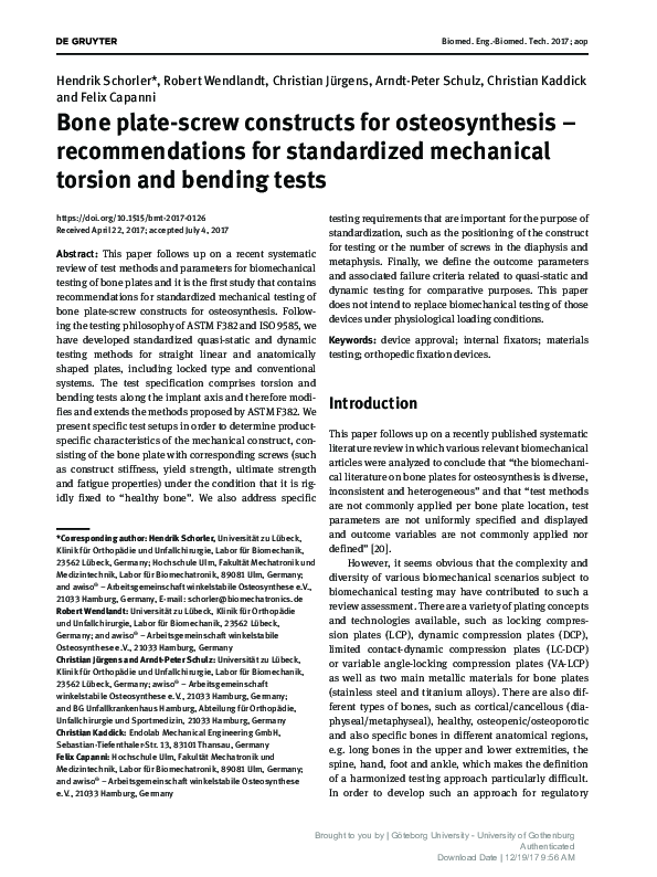 (PDF) Bone plate-screw constructs for osteosynthesis – recommendations ...
