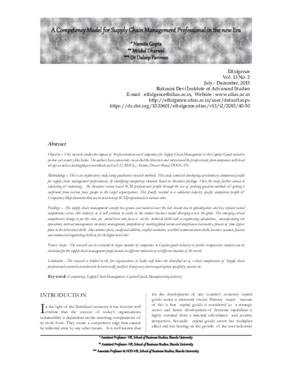 (PDF) A Competency Model for Supply Chain Management Professional in ...