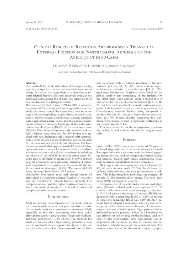 (PDF) Clinical results of resection arthrodesis by triangular external ...