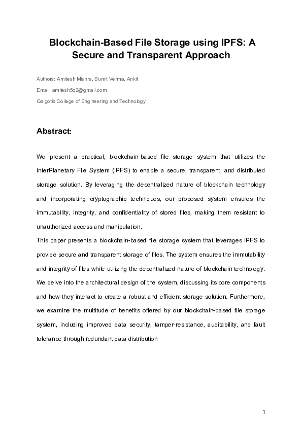 (DOC) Blockchain-Based File Storage using IPFS: A Secure and ...