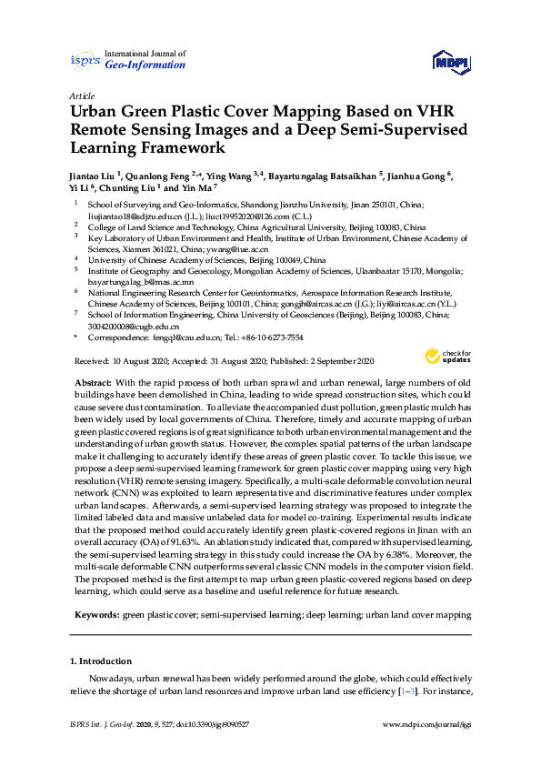 (PDF) Urban Green Plastic Cover Mapping Based on VHR Remote Sensing Images and a Deep Semi ...