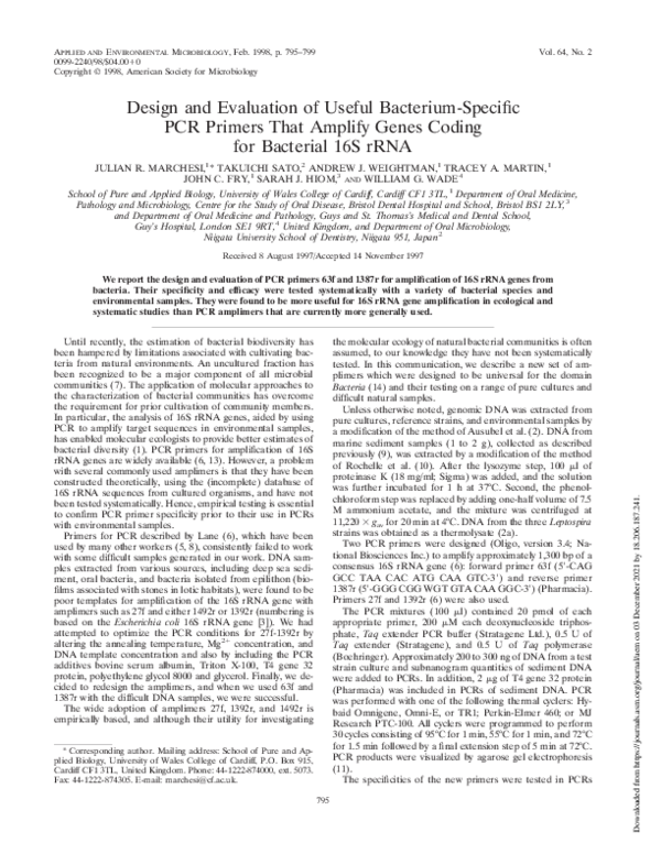 (PDF) Design and Evaluation of Useful Bacterium-Specific PCR Primers ...