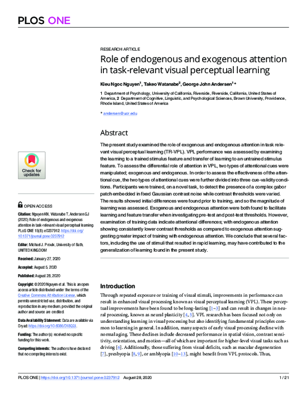 (PDF) Role of endogenous and exogenous attention in task-relevant ...